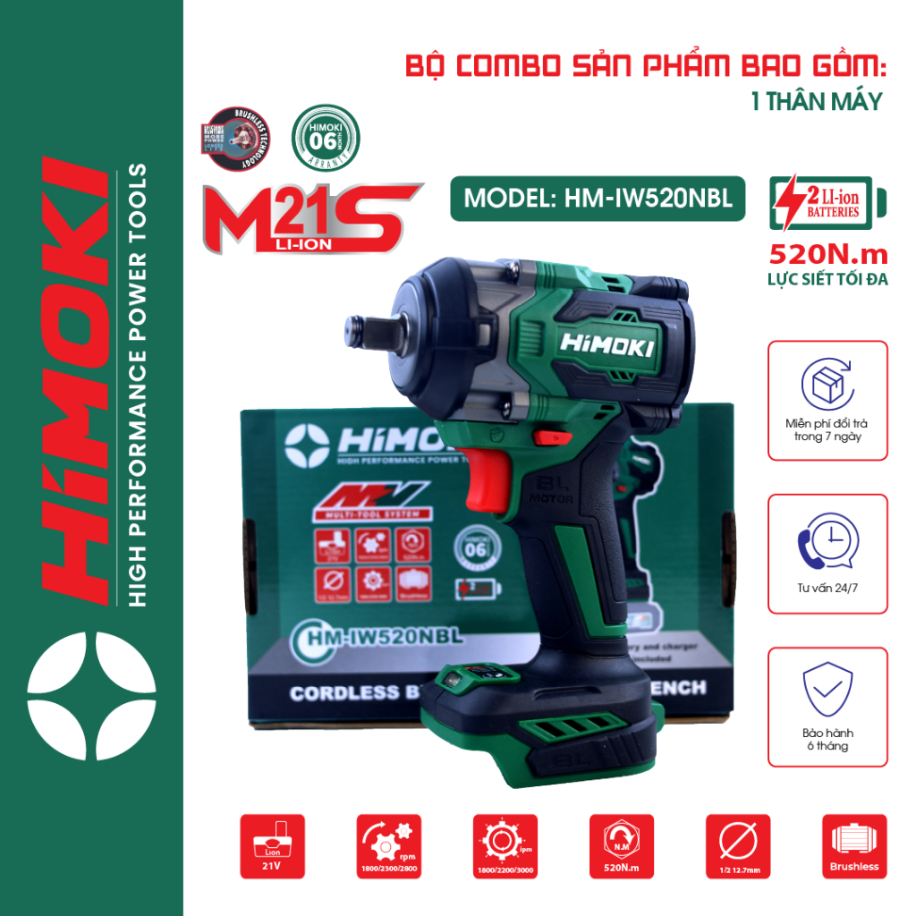 Thân máy siết bulong Himoki 520Nm không chổi than - Máy vặn ốc Himoki ...