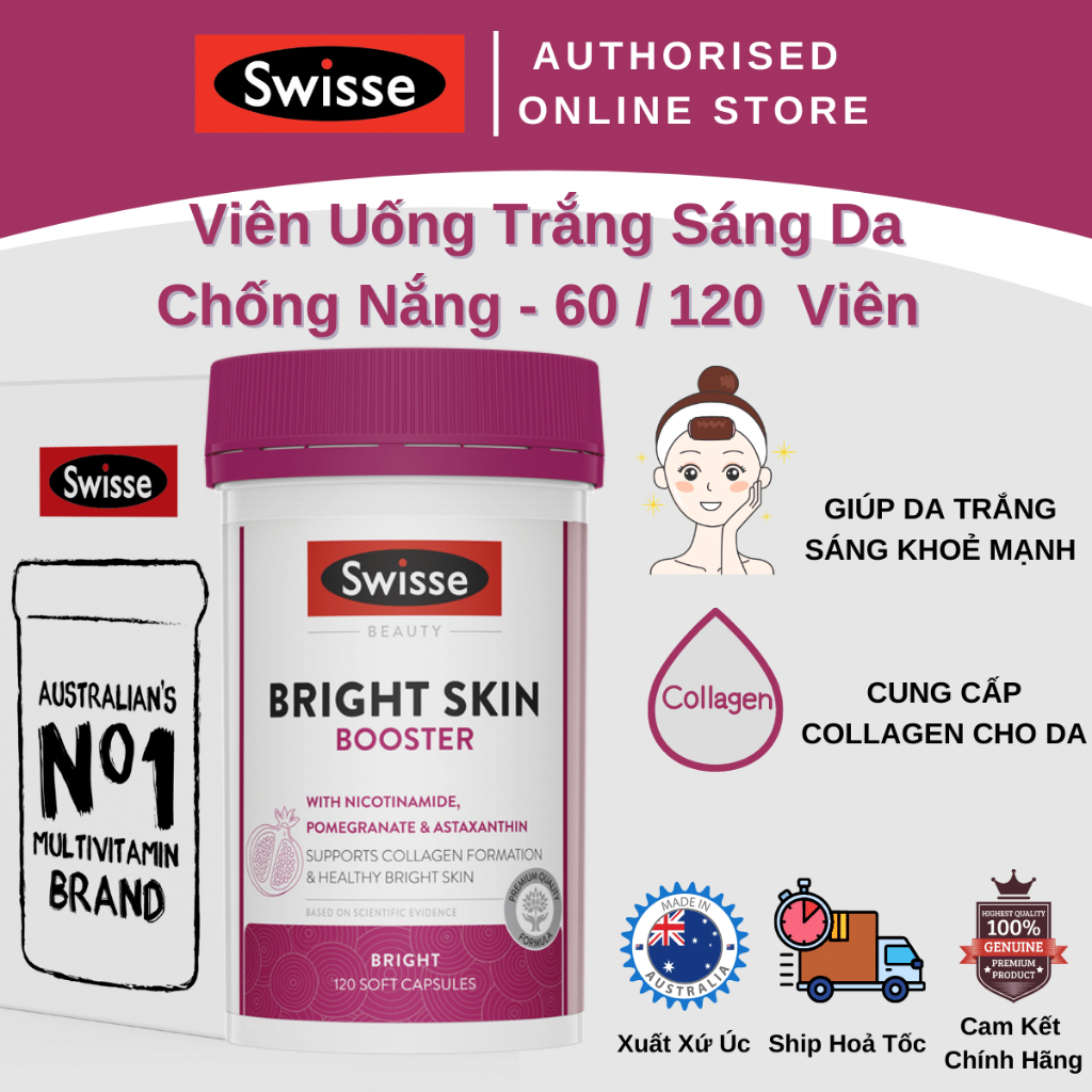 Swisse Beauty Bright Skin Booster - Viên Uống Trắng Sáng Da Chống Nắng ...