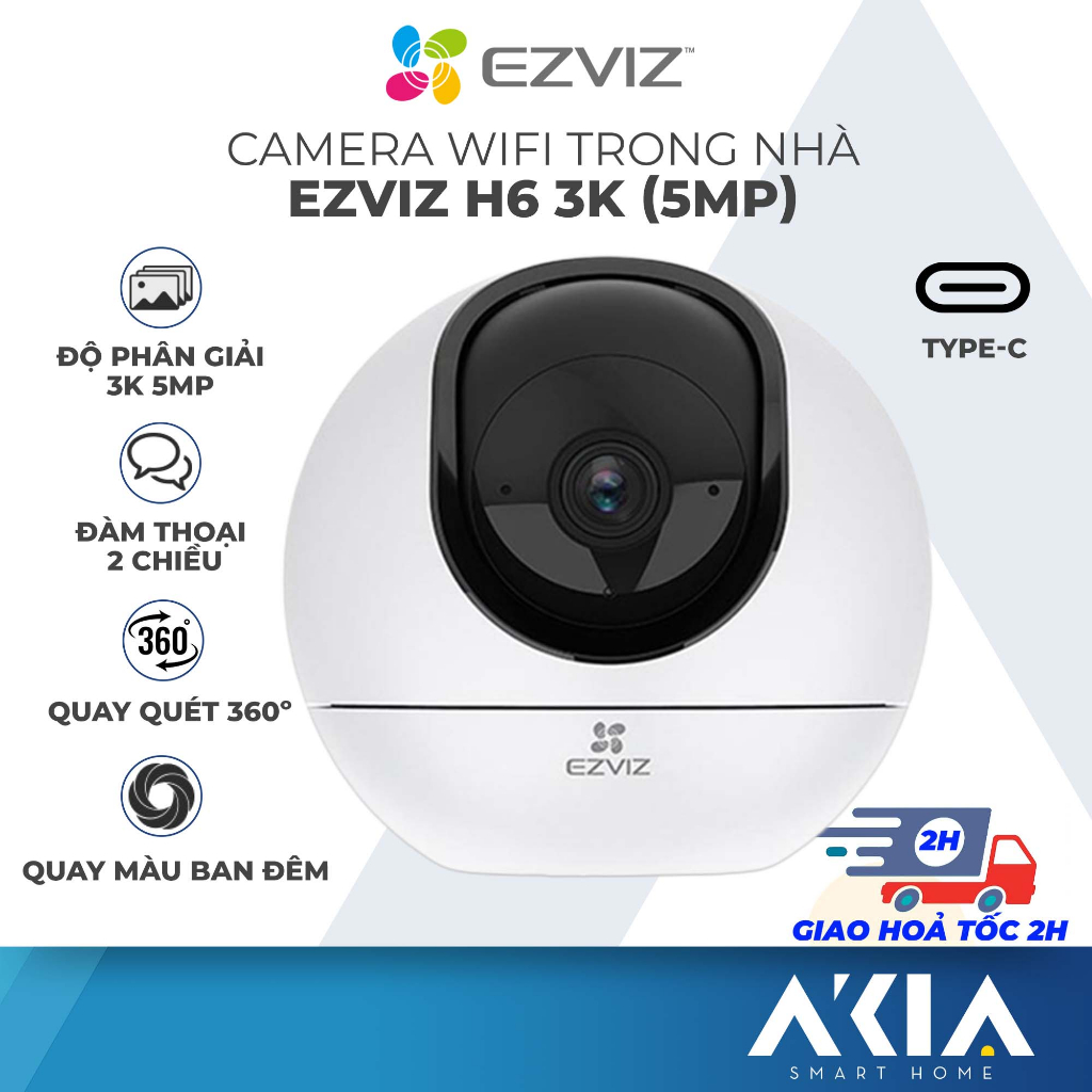 Camera wifi trong nhà Ezviz H6 3K 5mp, quay quét 360 độ, đàm thoại 2 chiều, quay màu ban đêm với ...