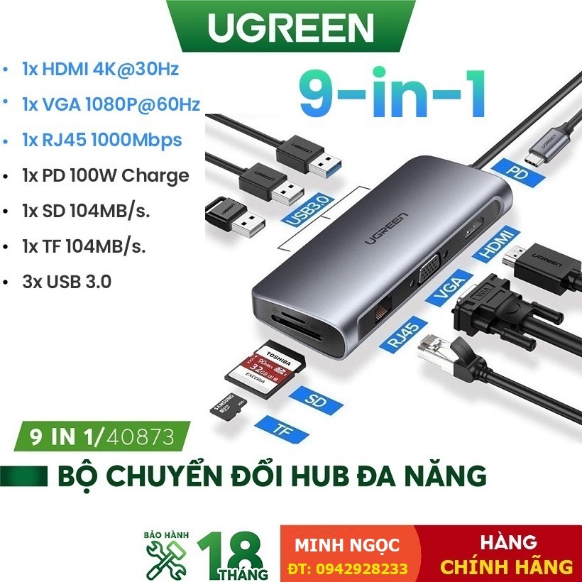 HUB bộ chuyển đổi đa năng USB Type C sang các cổng HDMI+VGA+3 cổng USB ...