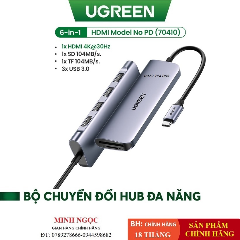 HUB bộ chuyển USB Type C sang HDMI/USB 3.0/SD/TF Ugreen 70410 - Hàng Chính Hãng | Shopee Việt Nam