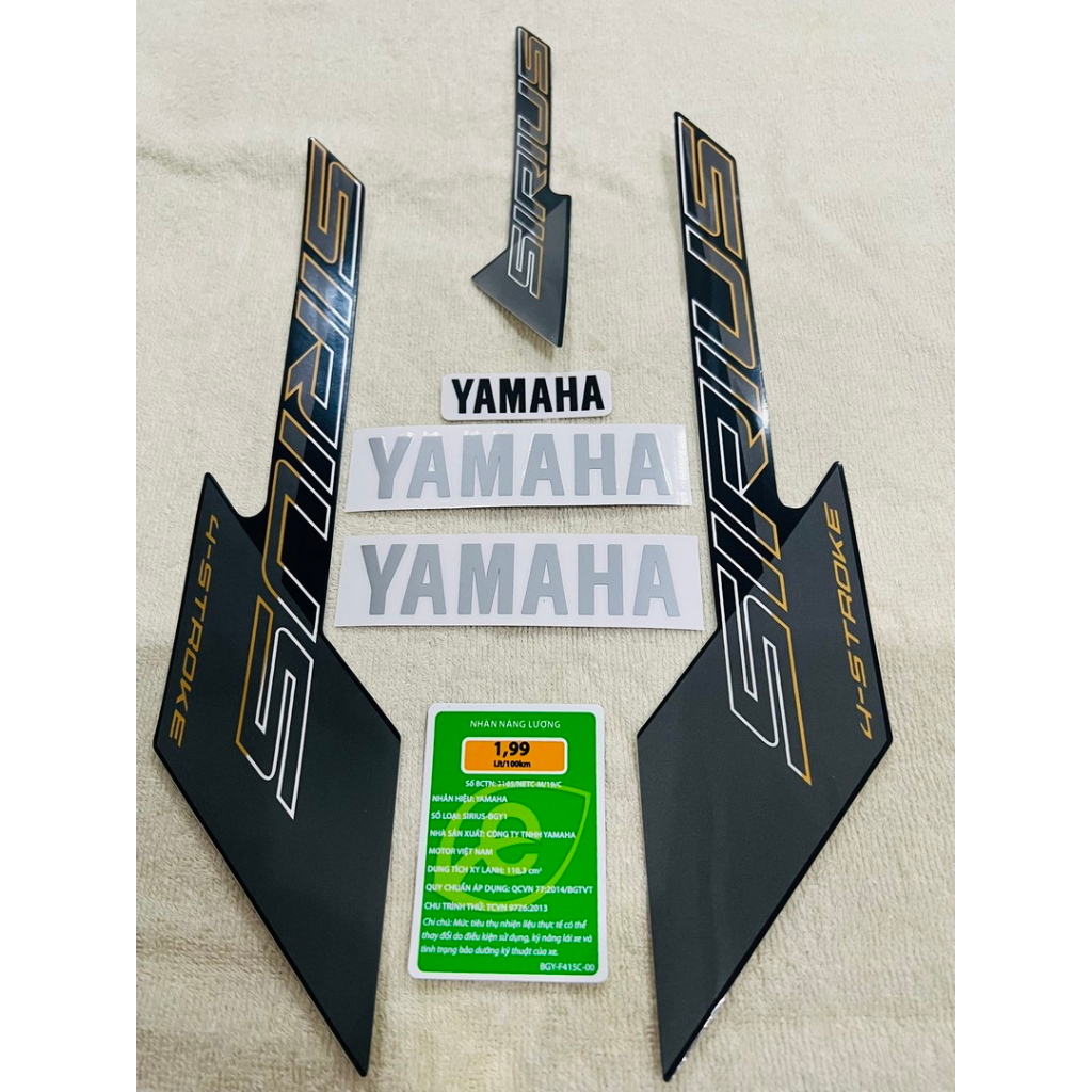 Bộ tem decal dán xe máy Yamaha Sirius đời 2022 THẮNG ĐÙM màu đen zin ...