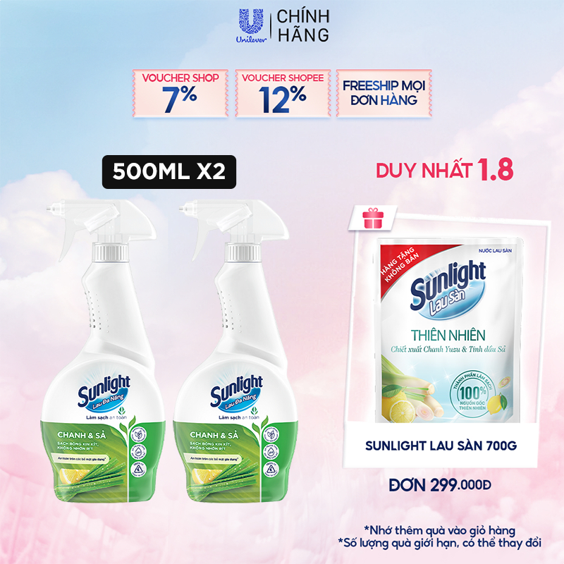 Combo 2 Nước lau đa năng Sunlight Chanh & Sả|Phiên bản nâng cấp từ Cif ...