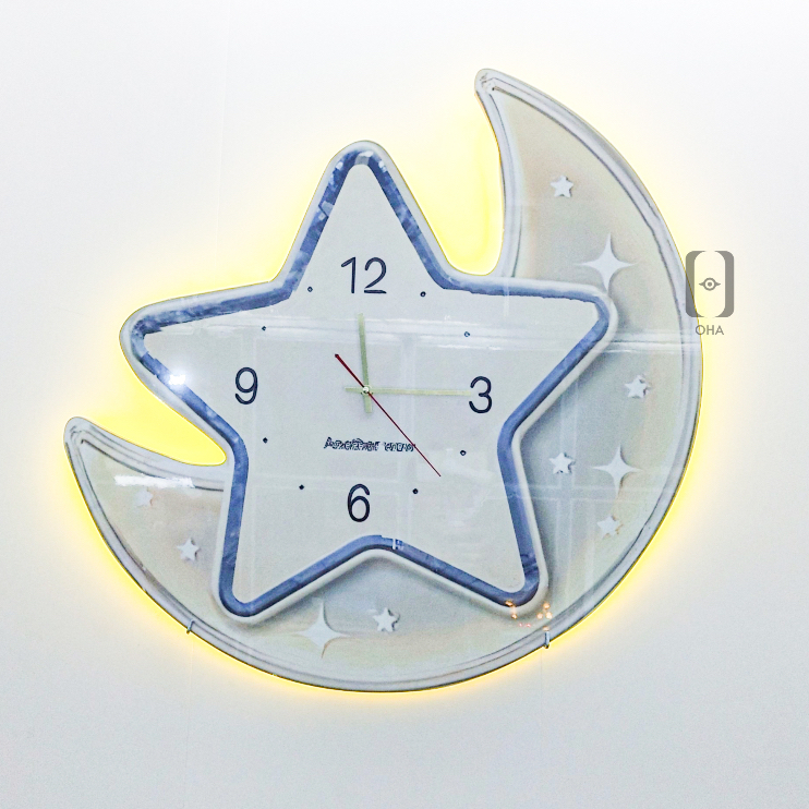 Tranh Đồng Hồ 3D LED Mặt Trăng Ngôi Sao Trang Trí Phòng Khách Quán Tiệm ...