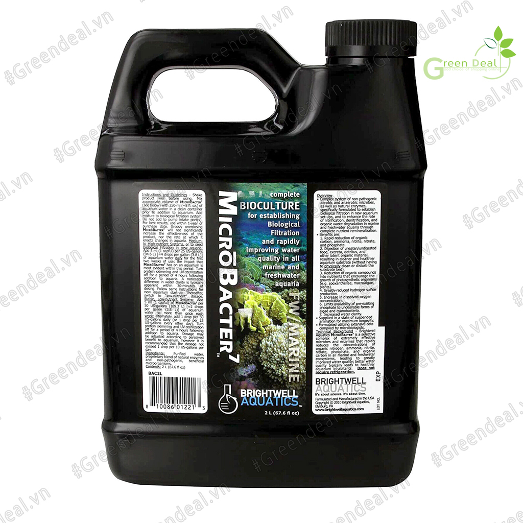 BRIGHTWELL AQUATICS - MicroBacter 7 (Bình 2 Lít) | Vi sinh xử lý nước ...