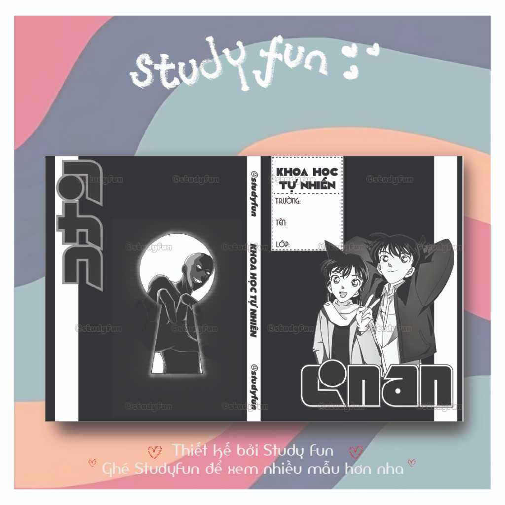 [LẺ] GIẤY BAO TẬP CONAN TRẮNG ĐEN - GIẤY BAO VỞ THEO MÔN HỌC - STUDYFUN | Shopee Việt Nam