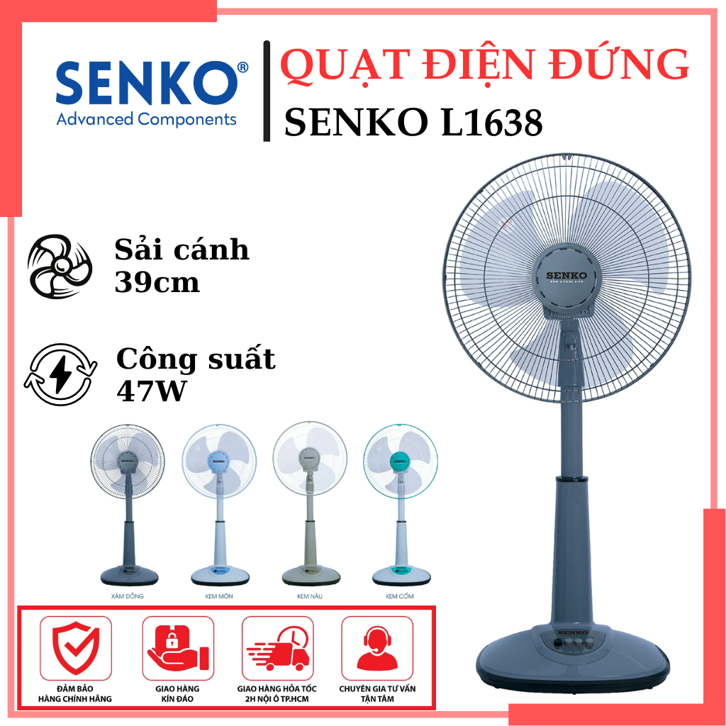 Quạt điện cơ đứng SENKO L1638 - Công suất 47W, Điều chỉnh cao thấp tuỳ ...