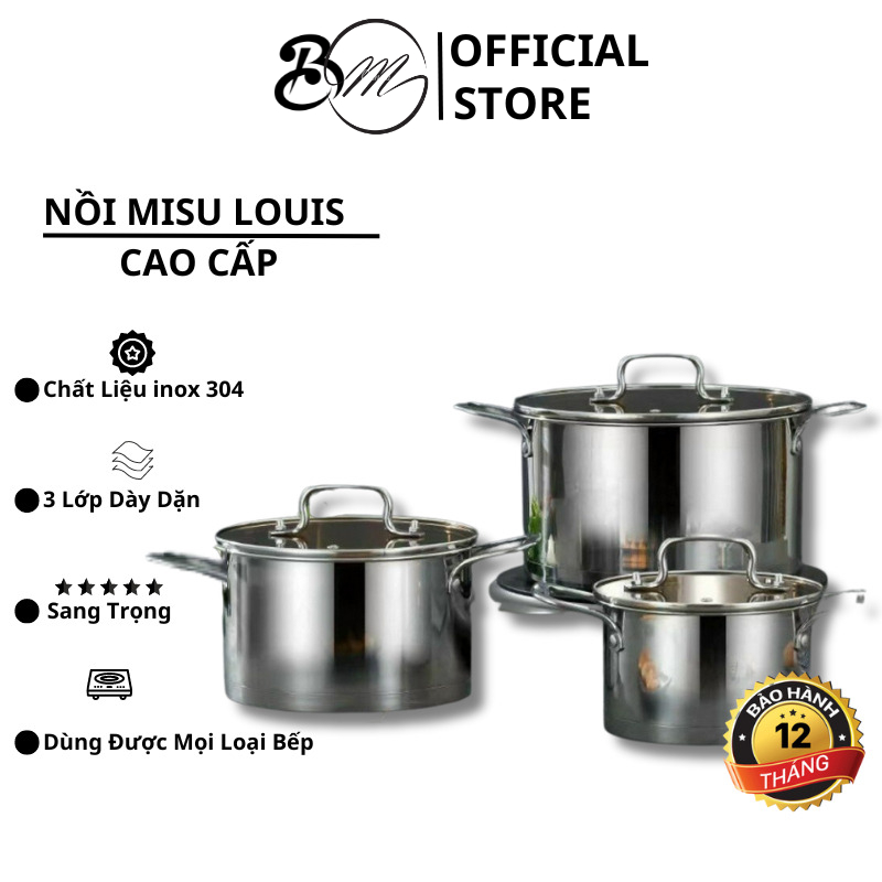Bộ Nồi Misu Mới 3 Món Inox Cao Cấp MISU LOUIS Đáy Liền Nguyên Khối 3 ...