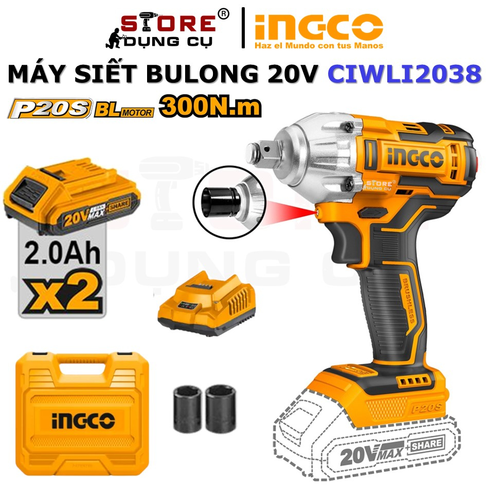 Máy siết bulong dùng pin Lithium-ion 20V Ingco CIWLI2038 | Máy bắn bu lông Ingco Động cơ không ...