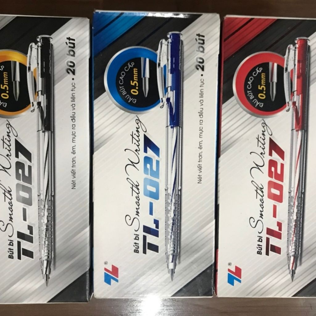 Hộp bút bi Thiên Long 027/bút TL-027 ngòi 0,5mm mực xanh, đen, đỏ chính ...