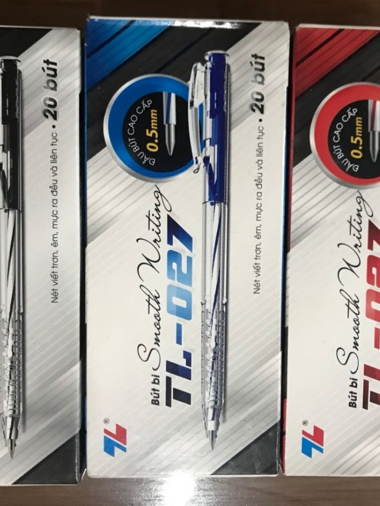Hộp bút bi Thiên Long 027/bút TL-027 ngòi 0,5mm mực xanh, đen, đỏ chính ...