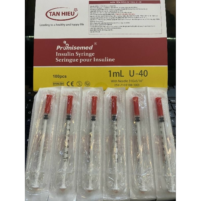 Hộp 100 chiếc xi lanh tiêm Thẩm mỹ, Bơm kim tiêm tiểu đường 40ui/100ui ...