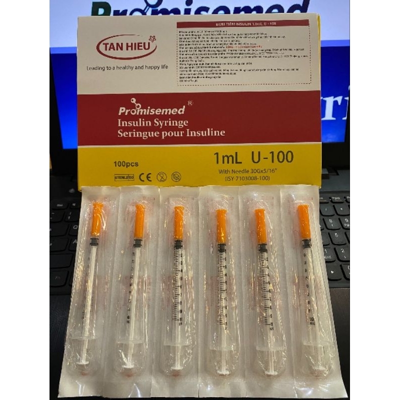 Hộp 100 chiếc xi lanh tiêm Thẩm mỹ, Bơm kim tiêm tiểu đường 40ui/100ui ...