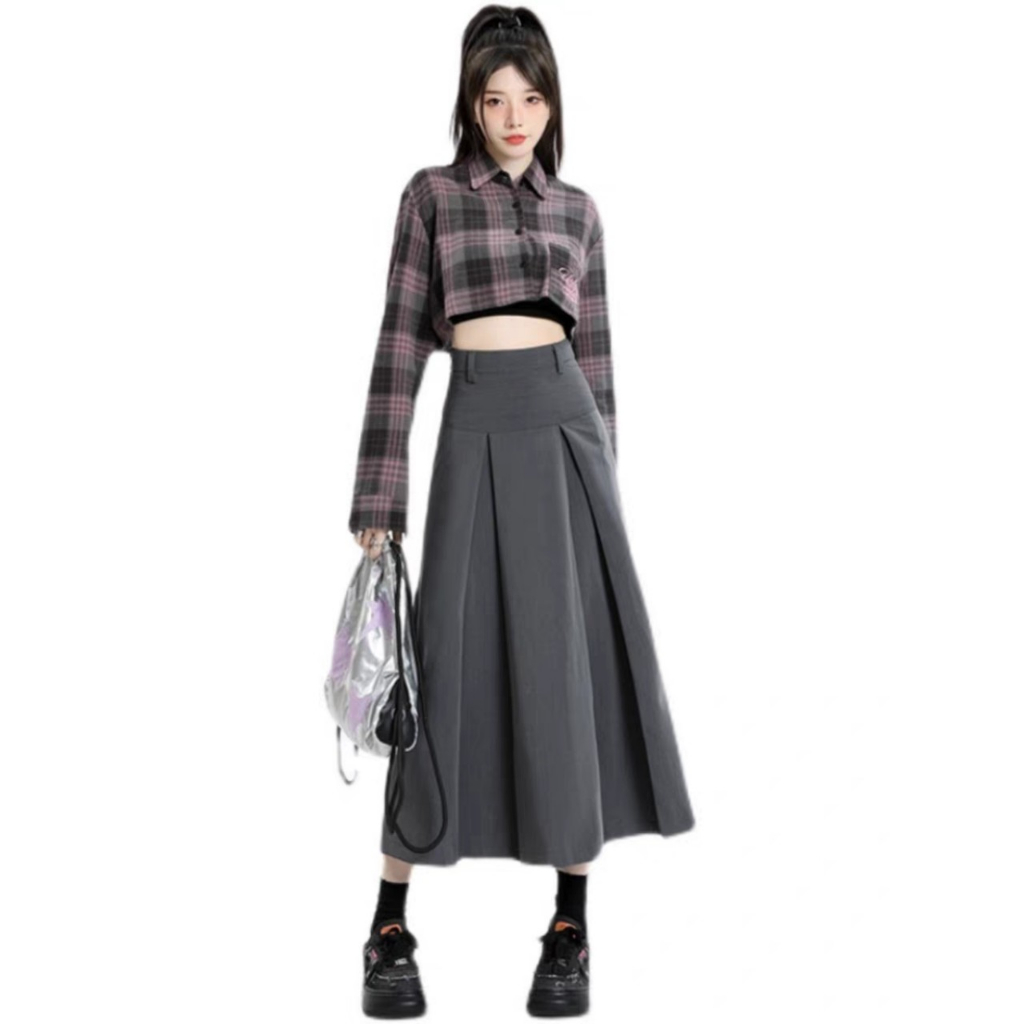 Chân váy Y2K xếp ly dài 90cm đẹp phong cách douyin mặc được 2 mặt trước ...