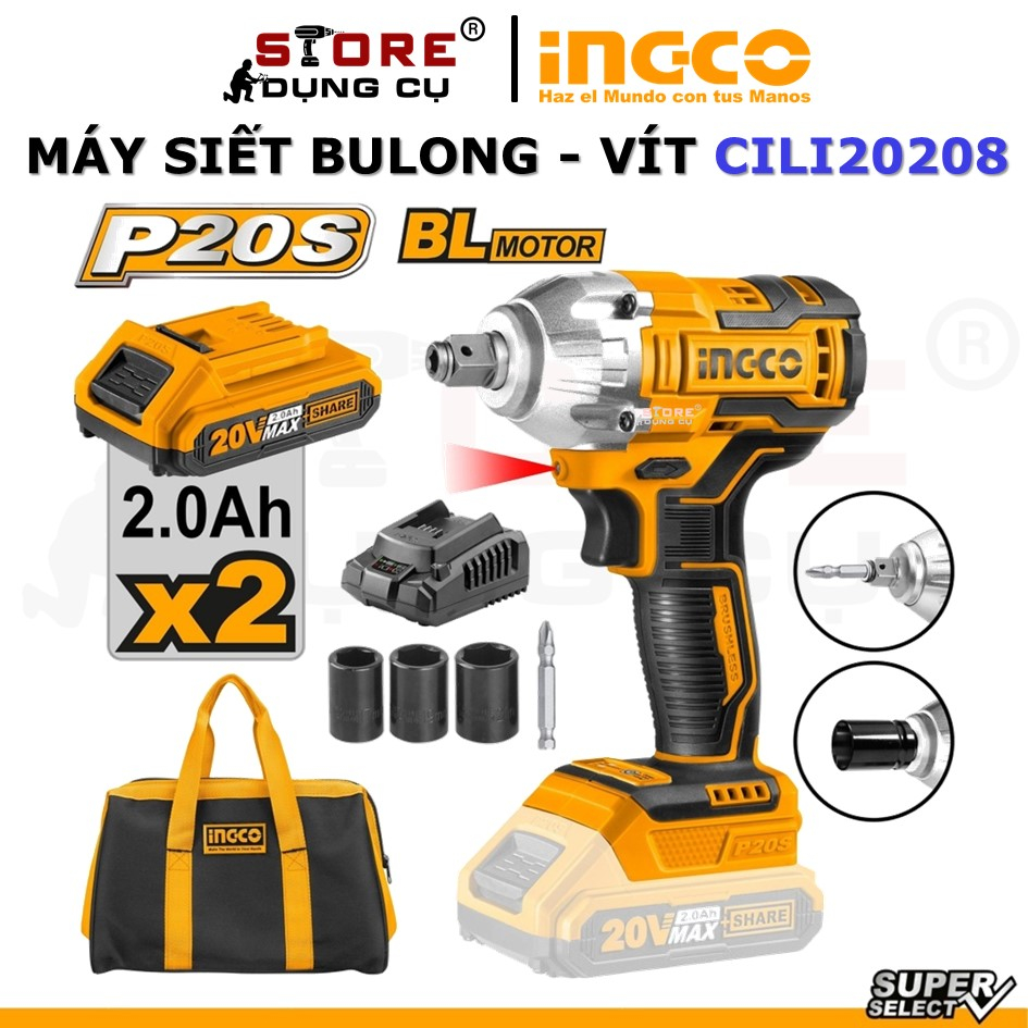 Máy siết vít, bulong dùng pin Lithium-ion 20V INGCO CIWLI20208 | Máy siết bu lông 2 trong 1 ...