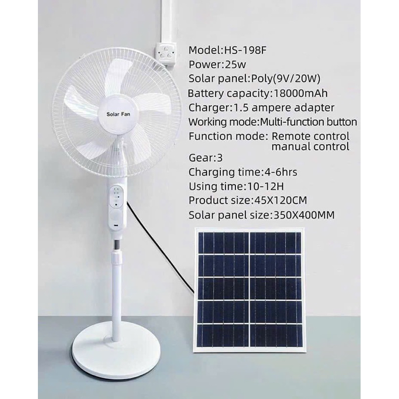 Quạt Năng Lượng Mặt Trời Tích Điện Solar Fan HS-198F, Công suất 25w ...