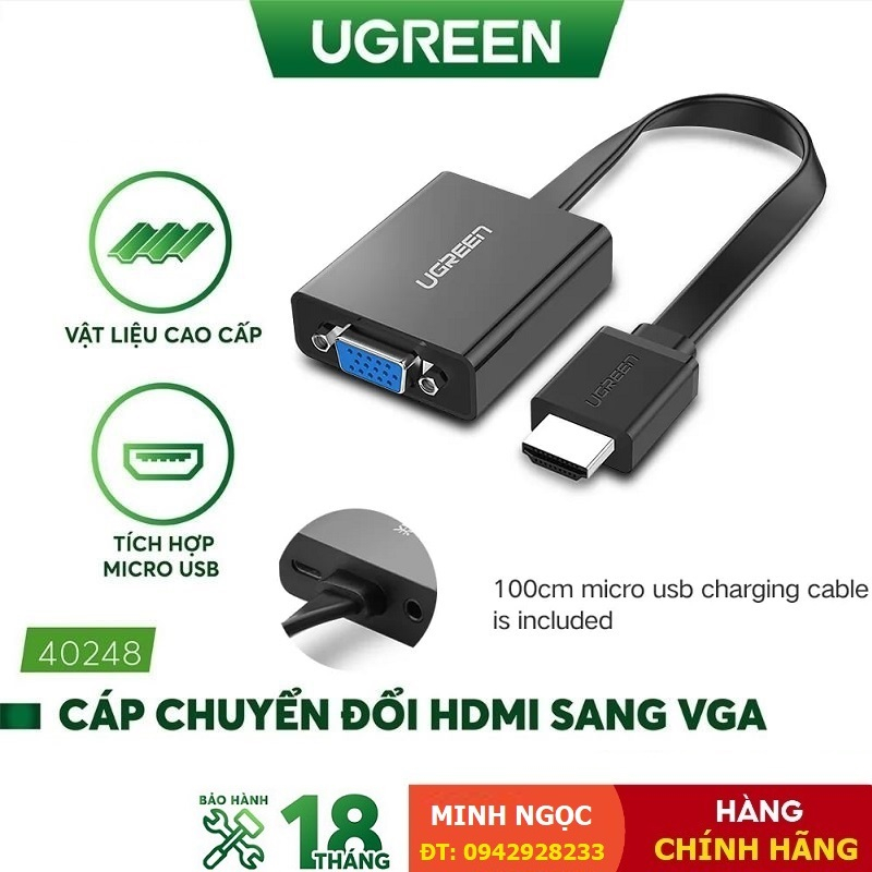 Cáp chuyển đổi HDMI sang VGA dây dẹt + cổng Audio 3.5mm + Micro USB UGREEN 40248 MM103 - Hàng ...