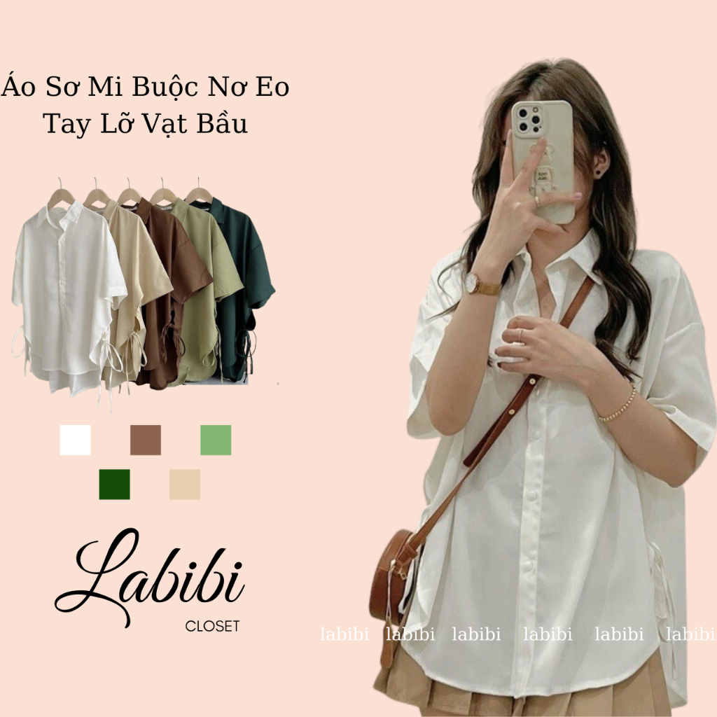 Áo Sơ Mi Buộc Nơ Eo Tay Lỡ Vạt Bầu Chất Lụa Mát Nhiều Màu, Labibi ...