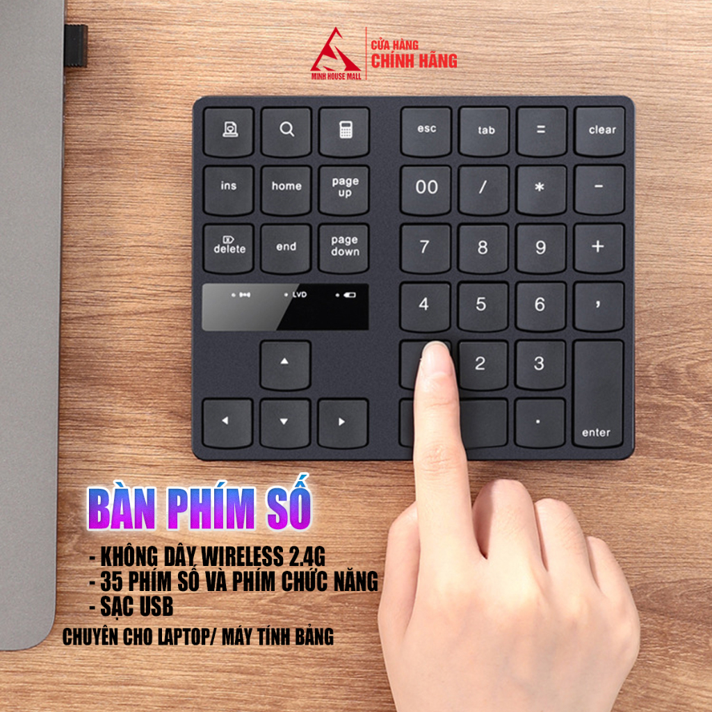 Bàn phím số keyboard không dây Minh House Wireless 2.4G, cho Laptop Pin ...