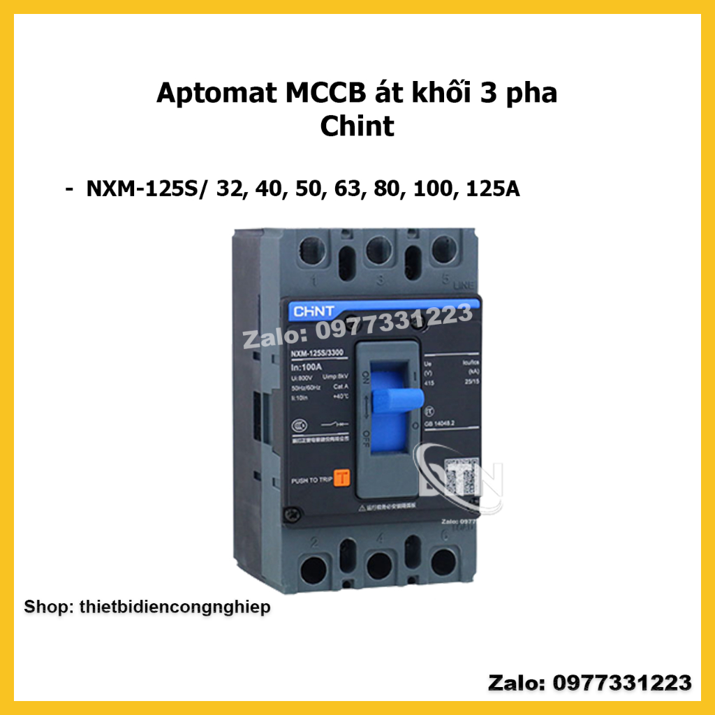 Chint Aptomat MCCB át khối 3 pha NXM-125S/ 32, 40, 50, 63, 80, 100, 125A CHINT (hàng chính hãng ...
