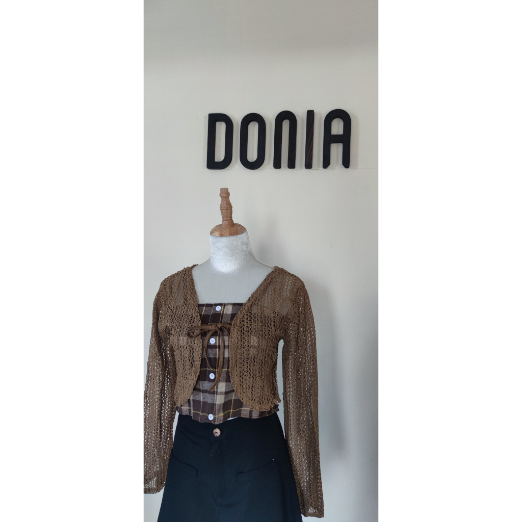 [Donia] Set khoác cardigan + áo hai dây caro | Shopee Việt Nam