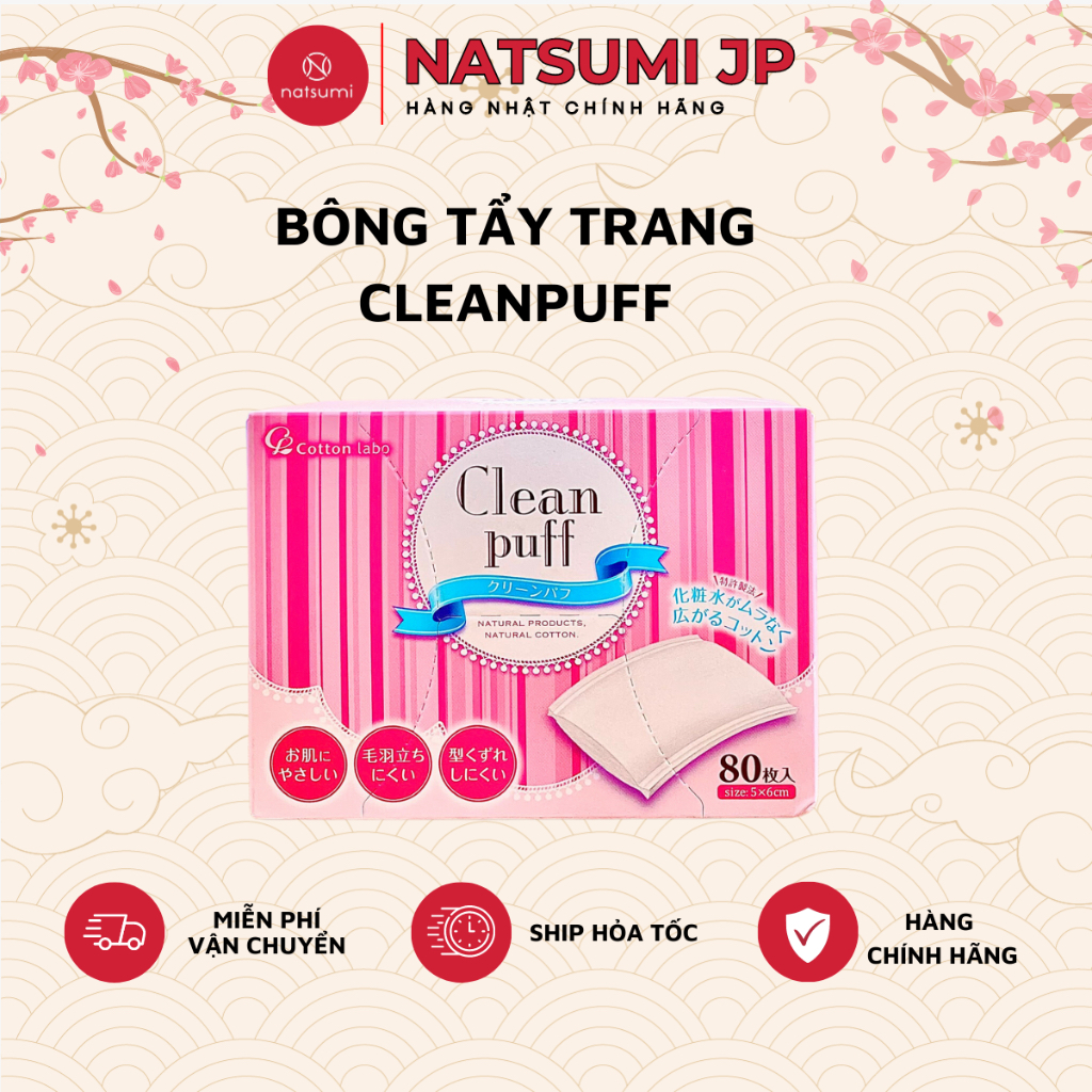 Bông tẩy trang đa năng cao cấp Clean Puff nội địa Nhật Bản hộp 80 miếng ...