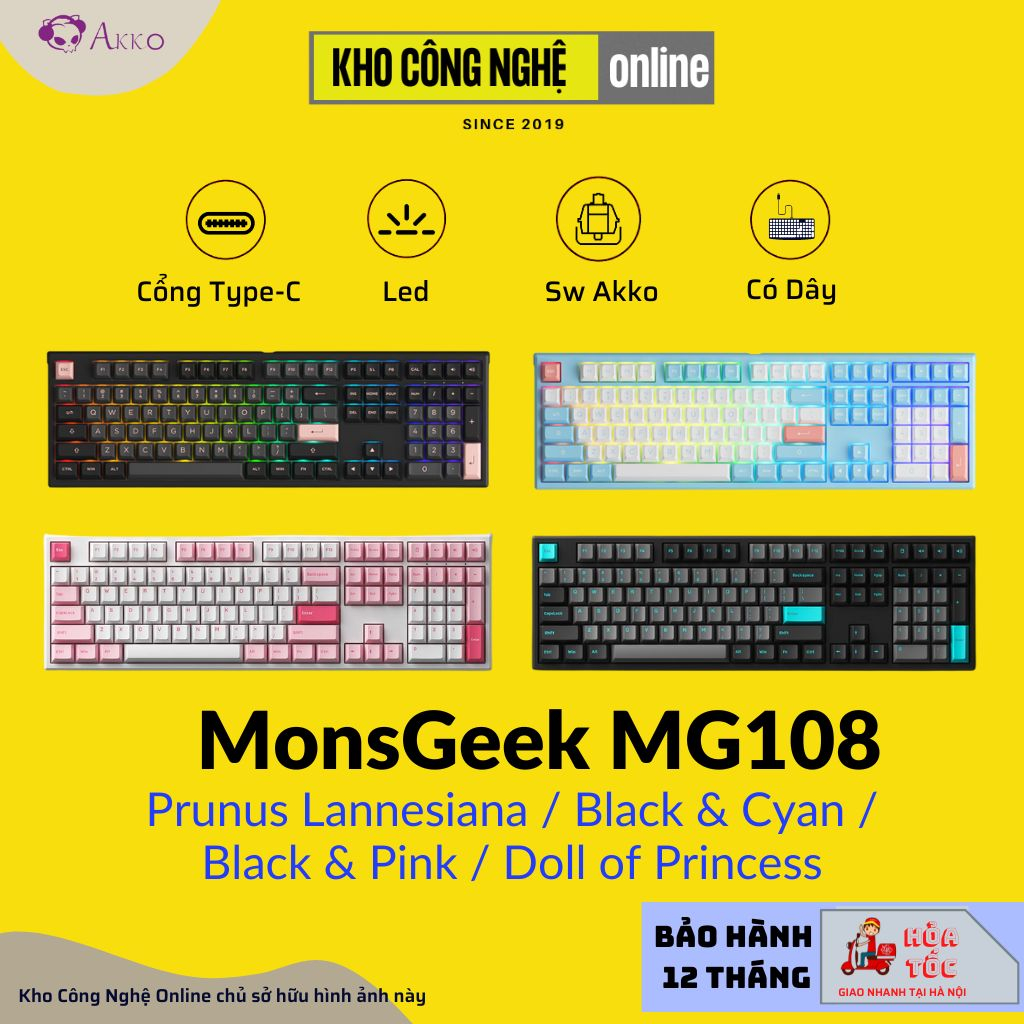 Bàn phím cơ AKKO MonsGeek MG108 Black Cyan / MG108 Prunus Lannesiana (Hàng Chính Hãng) | Shopee ...