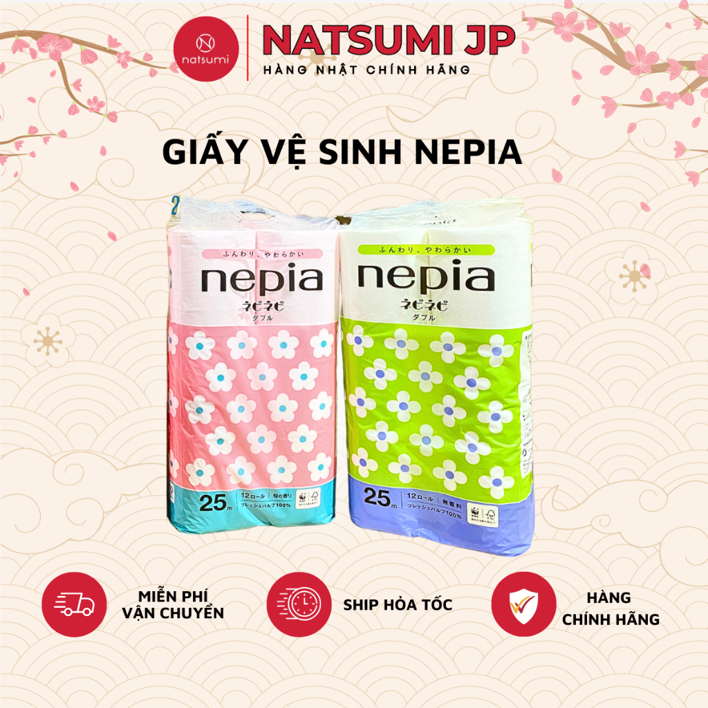 Giấy cuộn vệ sinh Nepia có lõi màu hồng, màu xanh 2 mùi hương vs mềm mại dai mỏng bịch 12 cuộn ...