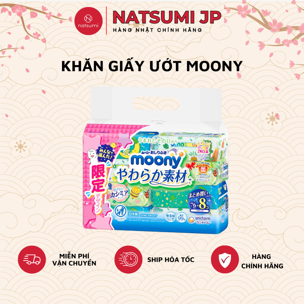 [Set 8] Giấy ướt Moony 76 tờ (mẫu mới) Set 8 gói nhỏ ( 76 tờ/gói ) | Shopee Việt Nam