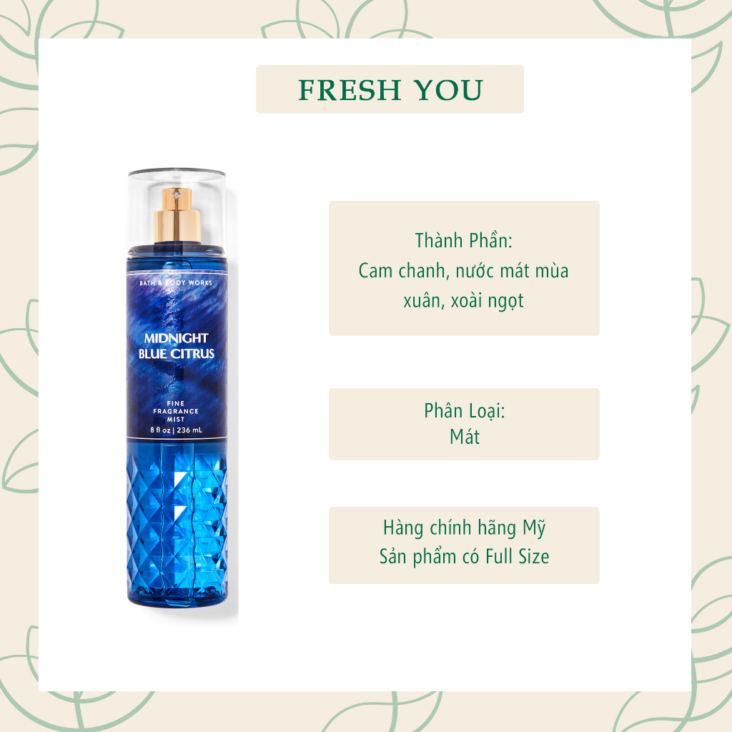 Midnight Blue Citrus - Full Xịt Thơm Toàn Thân Body Mist Bath & Body ...