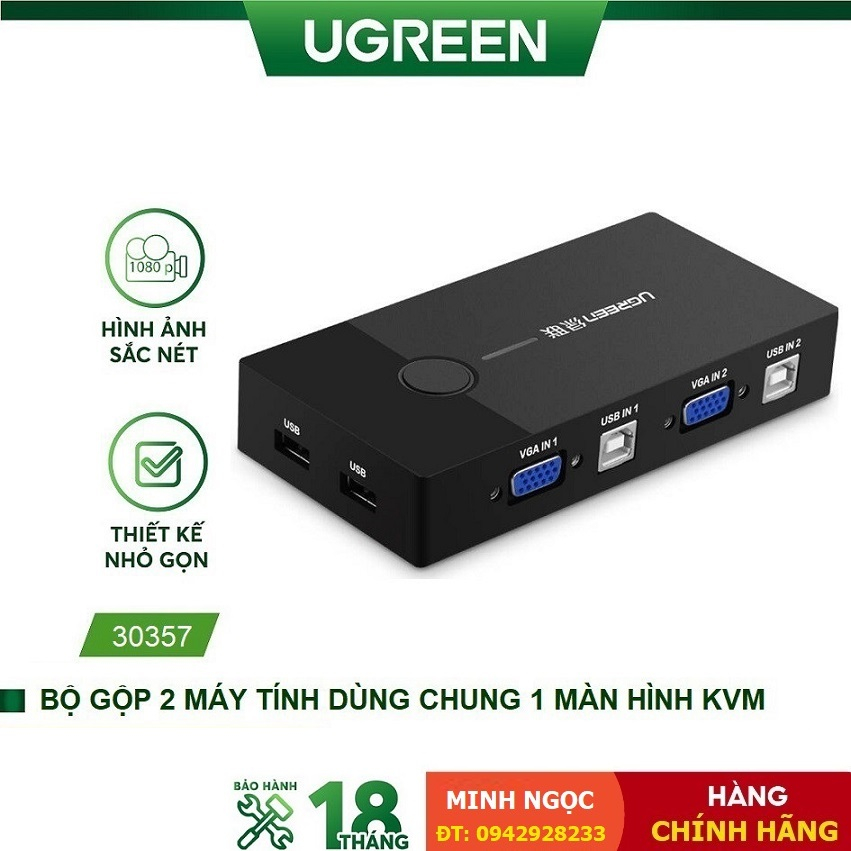 Bộ chuyển tín hiệu VGA 2 Máy Tính dùng 1 màn hình KVM Switch 2 cổng USB Ugreen 30357 - Hàng ...