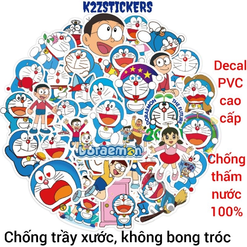Bộ 50 sticker Doraemon truyện tranh dễ thương cho bé trang trí mũ bảo ...