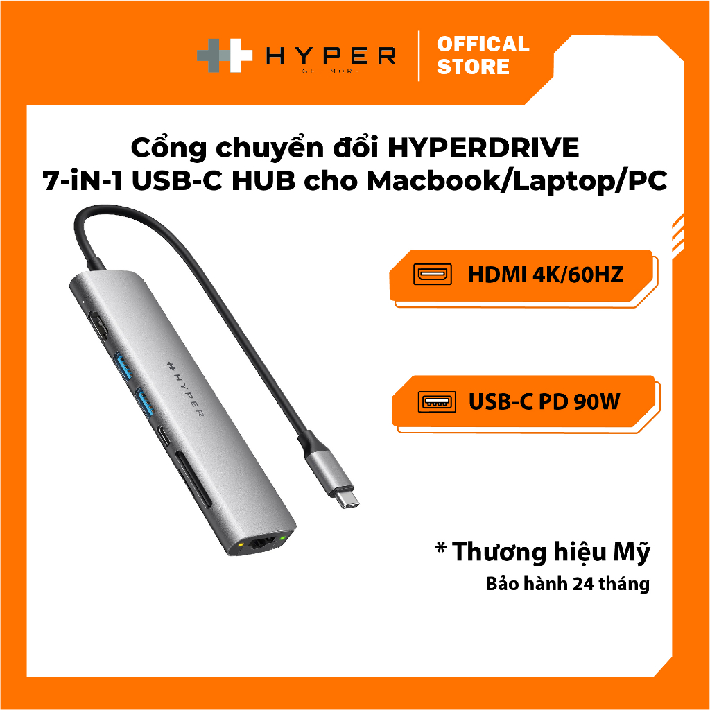 Cổng chuyển đổi HYPERDRIVE 7-In-1 USB-C HUB cho Macbook/Laptop/PC - HD22H | Shopee Việt Nam