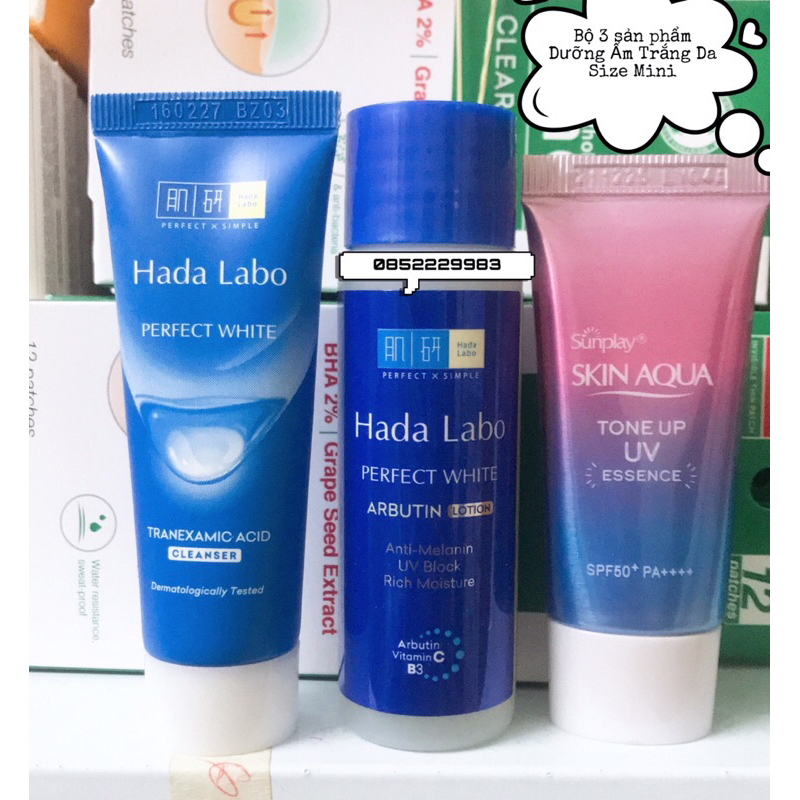 Bộ 3 món dưỡng trắng chống nắng Hada Labo Perfect White size mini ...