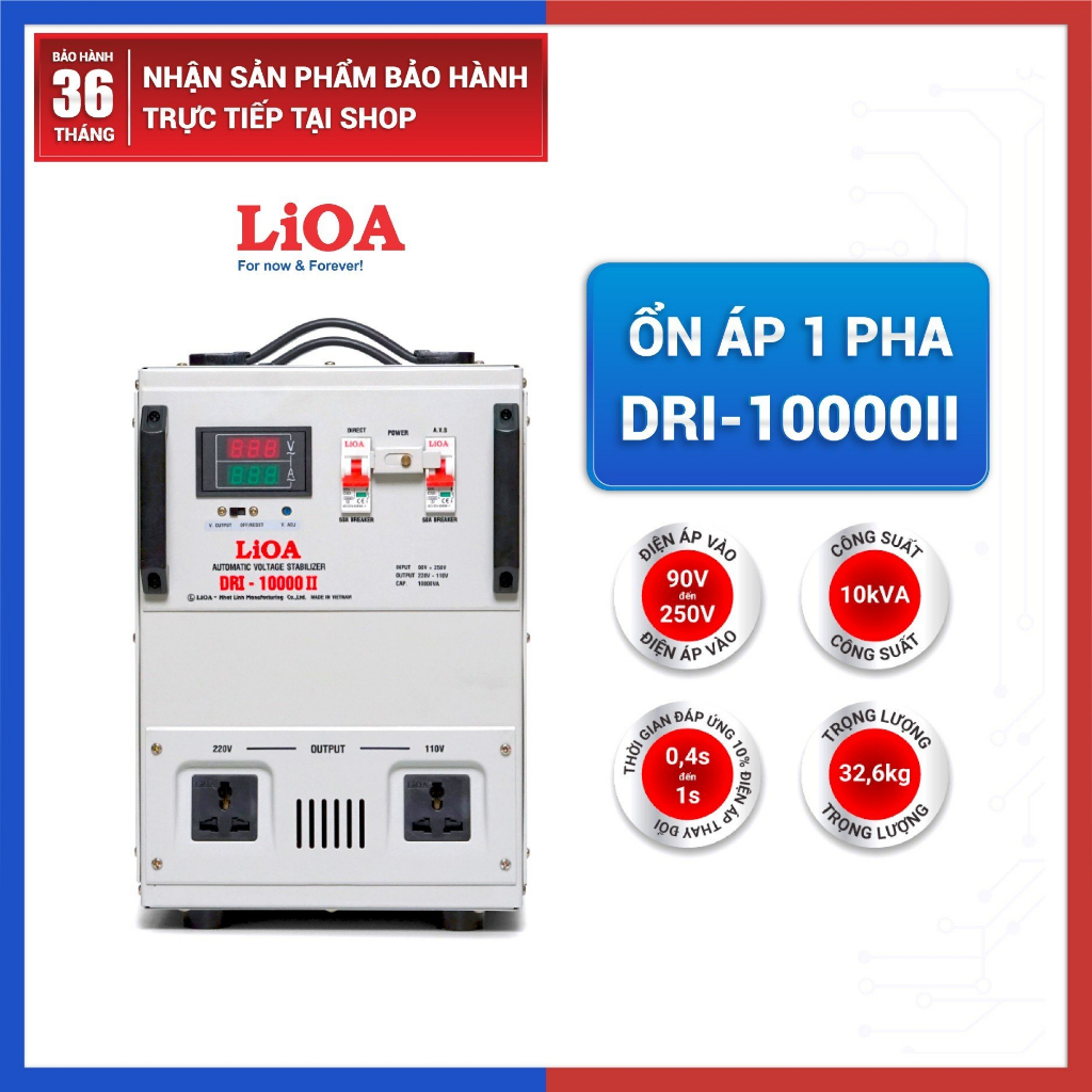 [CHÍNH HÃNG] Ổn áp LiOA 10KVA 1 pha DRI-10000II dải 90V 10KW 10000VA 10000W dây đồng thế hệ mới ...