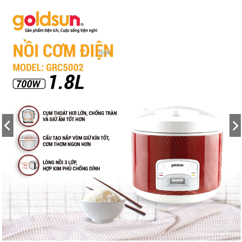 Nồi cơm điện 1.8L nắp gài Goldsun GRC5002 | Shopee Việt Nam