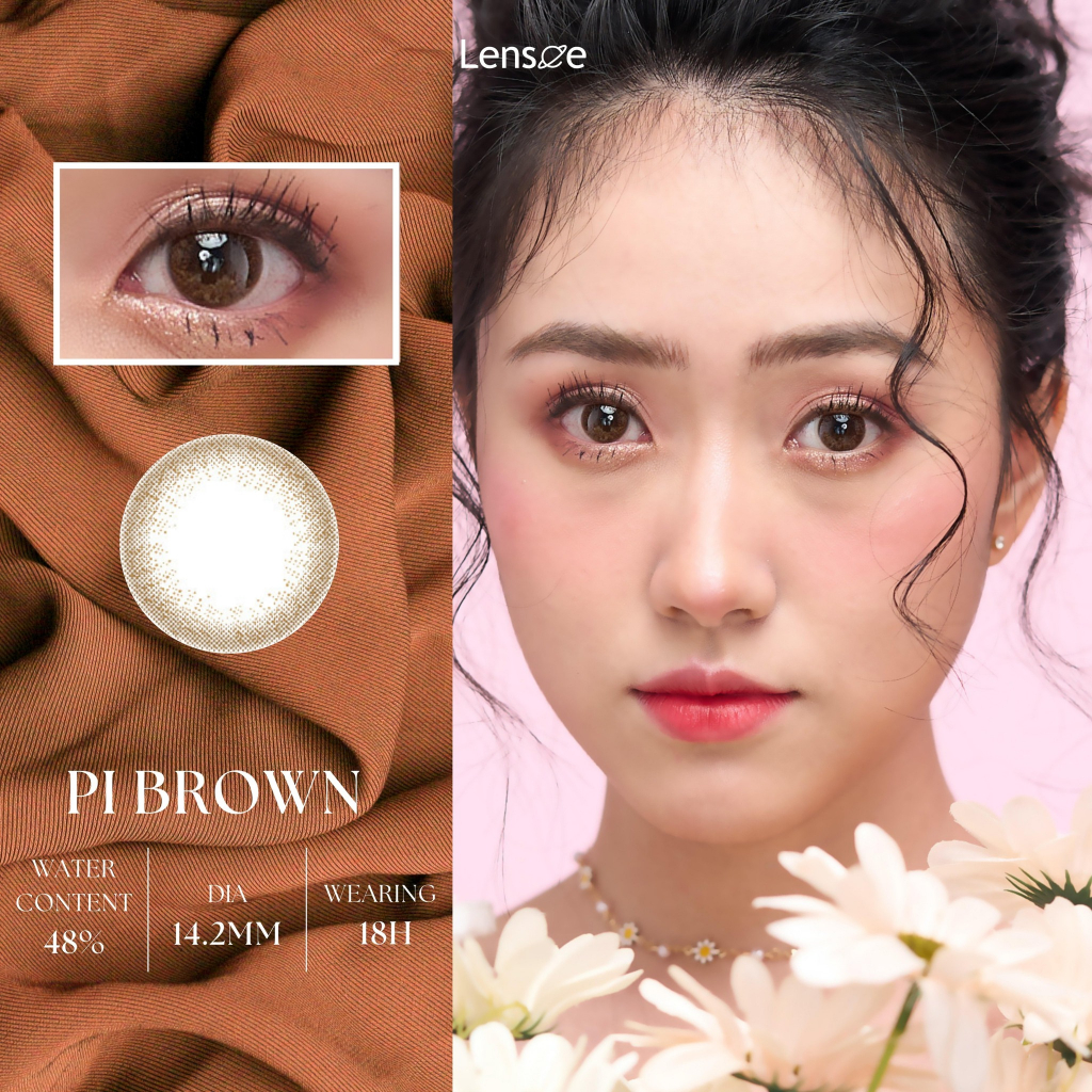 [Hoả tốc HCM] Kính áp tròng chính hãng Lensee nâu tự nhiên long lanh Pi Brown hsd 1 tháng dia 14 ...