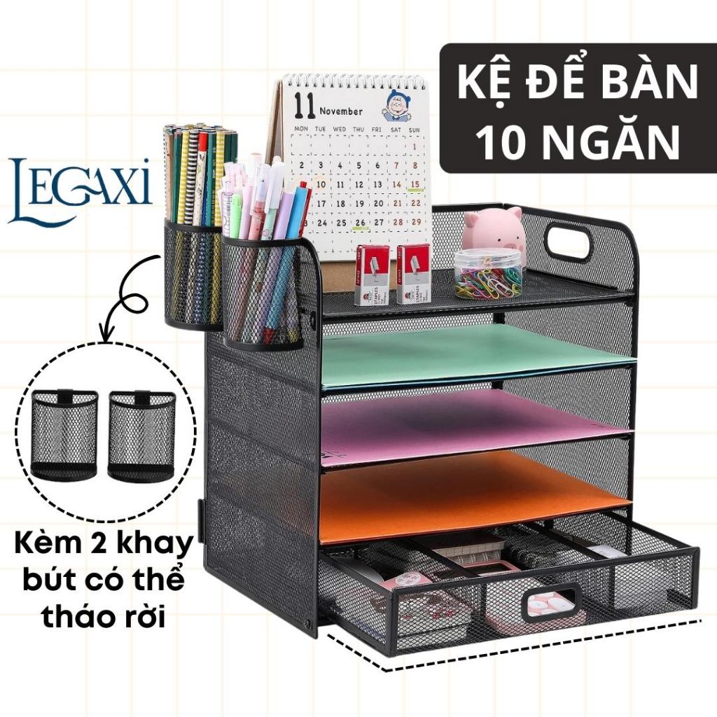 Kệ đựng hồ sơ tài liệu giấy tờ kim loại để bàn 5 tầng kèm khay đựng bút ...
