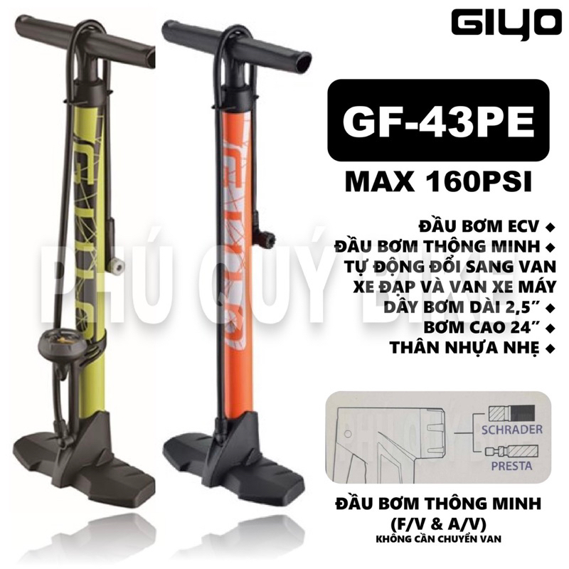 Bơm Sàn Xe Đạp/Xe Máy GIYO GF-43PE Thân Nhựa Đầu Bơm 2 Trong 1 | Shopee ...