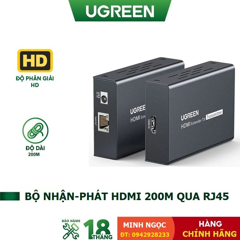 Bộ nhận + phát tín hiệu HDMI 200M qua cáp mạng RJ45 Cat5e/Cat6 Ugreen ...