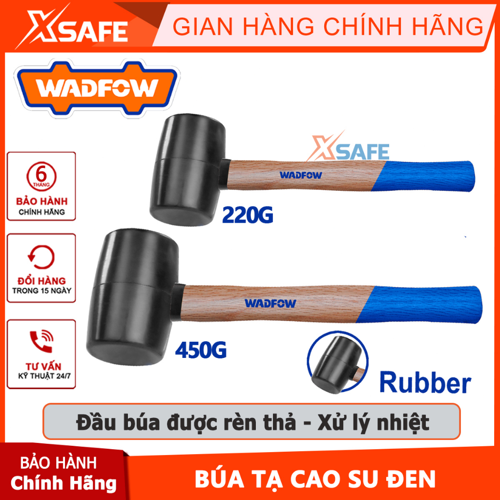 Búa tạ cao su đen 220g-450g WADFOW, thân búa sử dụng tay cầm bằng gỗ cứng, búa cầm tay mini Chất ...