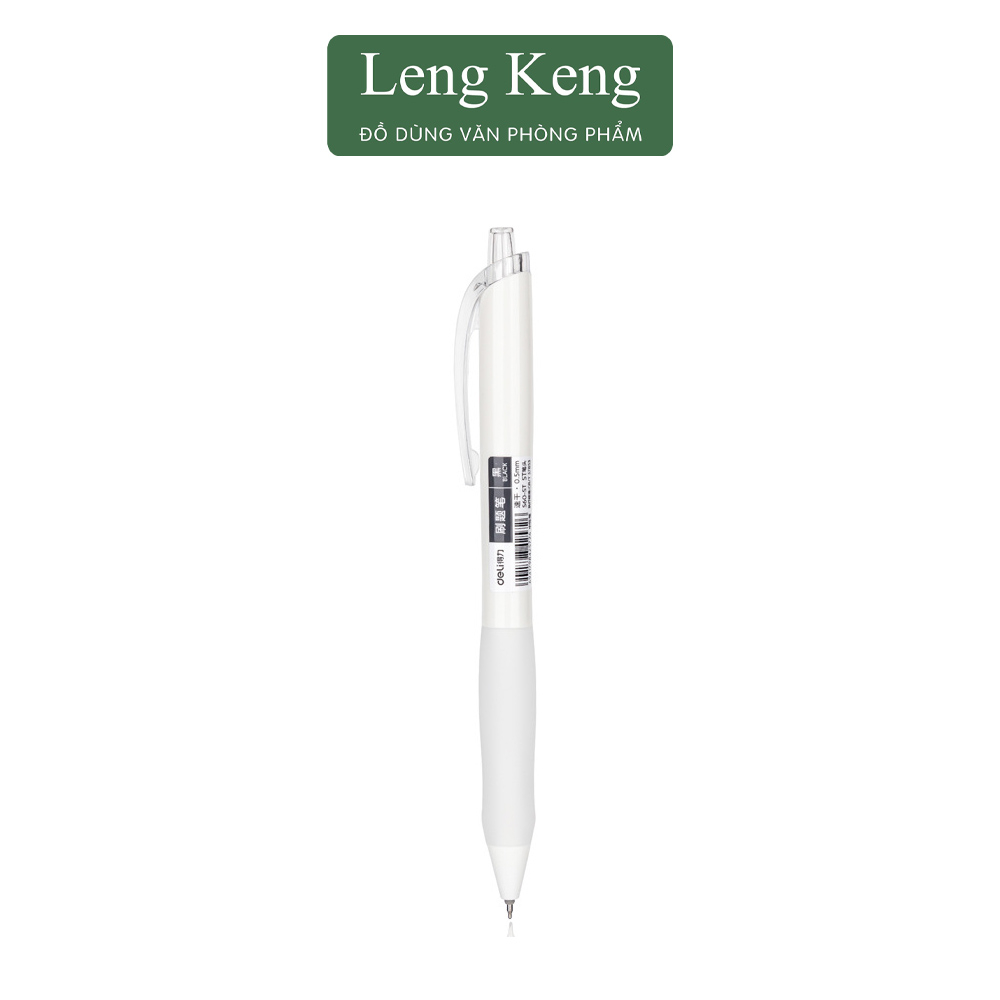 Bút bi bấm Deli văn phòng phẩm Leng Keng vỏ trắng mực đen ngòi 0.5mm ...