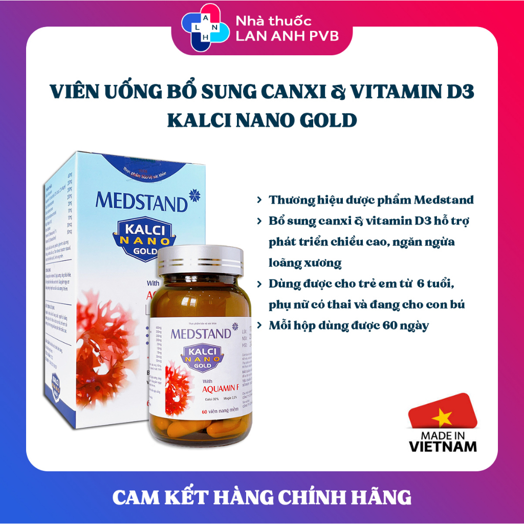 MEDSTAND KALCI NANO GOLD - Viên uống bổ sung canxi hữu cơ và vitamin D3 ...