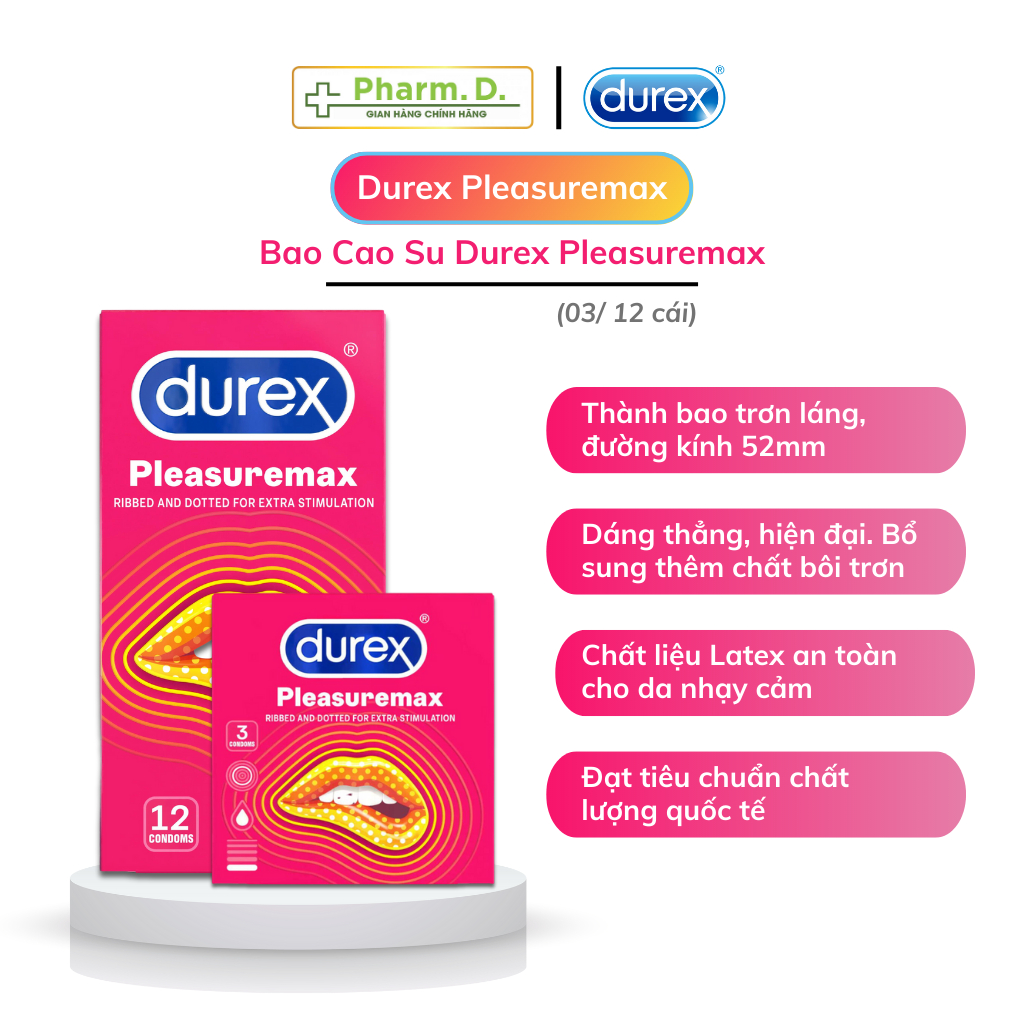 [CHÍNH HÃNG] Bao cao su Durex Pleasuremax Có Gân Gai, size 56mm (Hộp 3 ...
