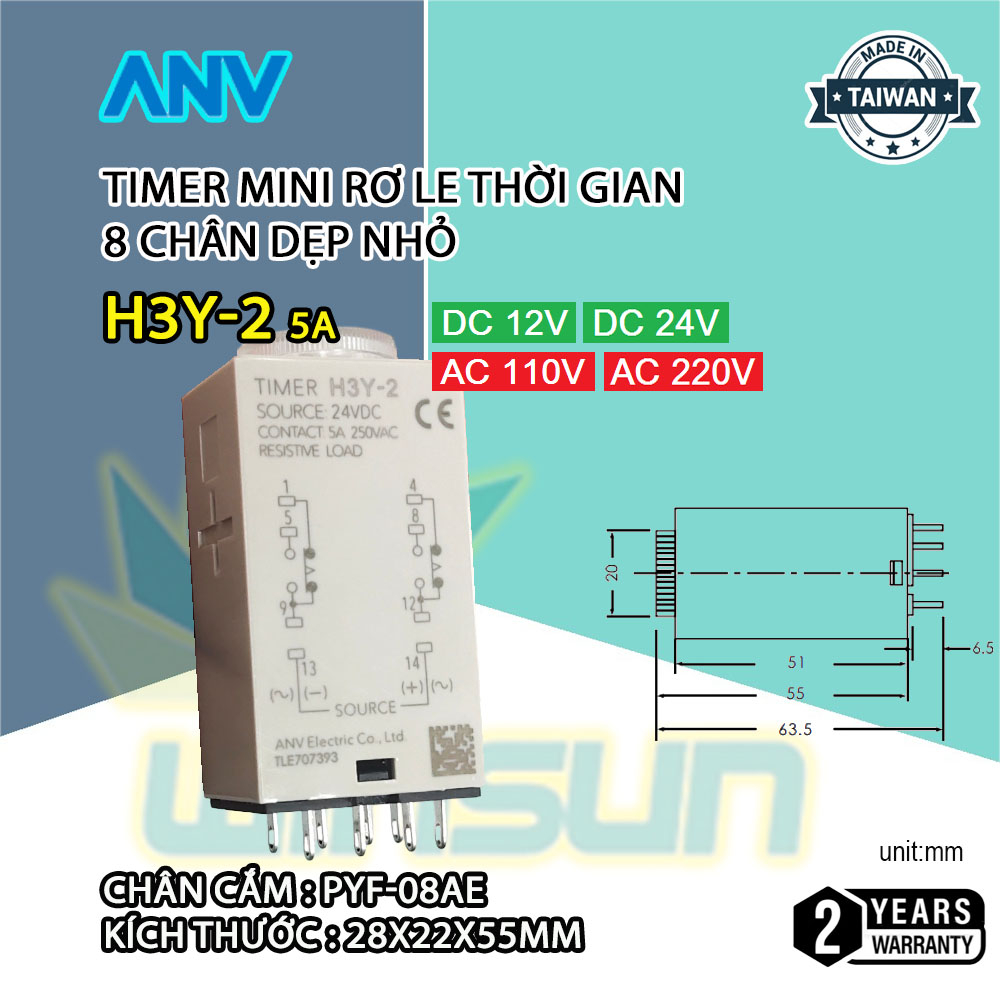 Timer mini H3Y-2 điện áp 12/24VDC, 110/220VAC rơ le thời gian 8 chân dẹp nhỏ | Shopee Việt Nam