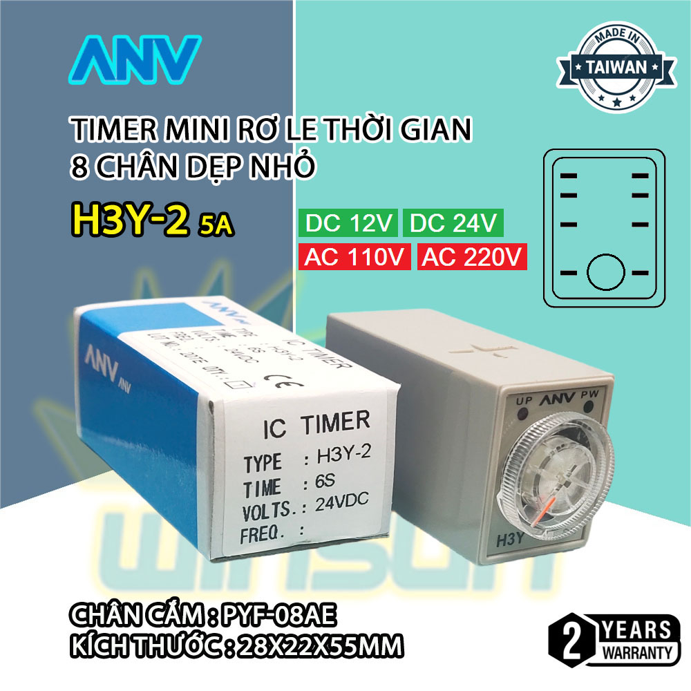 Timer mini H3Y-2 điện áp 12/24VDC, 110/220VAC rơ le thời gian 8 chân dẹp nhỏ | Shopee Việt Nam