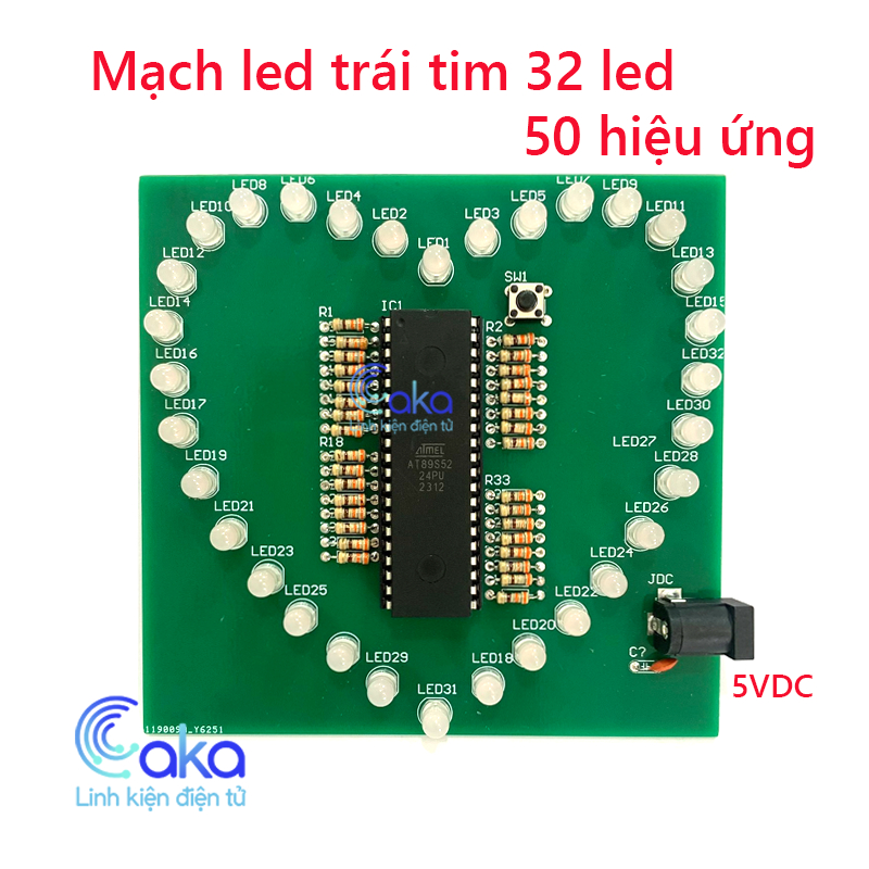Mạch led trái tim 32 led đã nạp sẵn code 50 hiệu ứng | Shopee Việt Nam