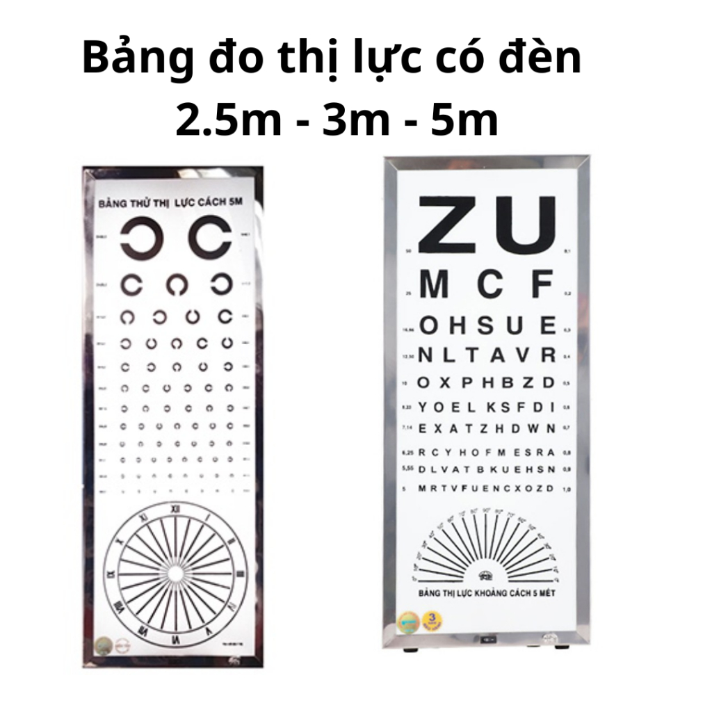Bảng Đo Thị Lực Treo Tường Khoảng Cách 2.5M / 3M / 5M Có Đèn | Shopee ...
