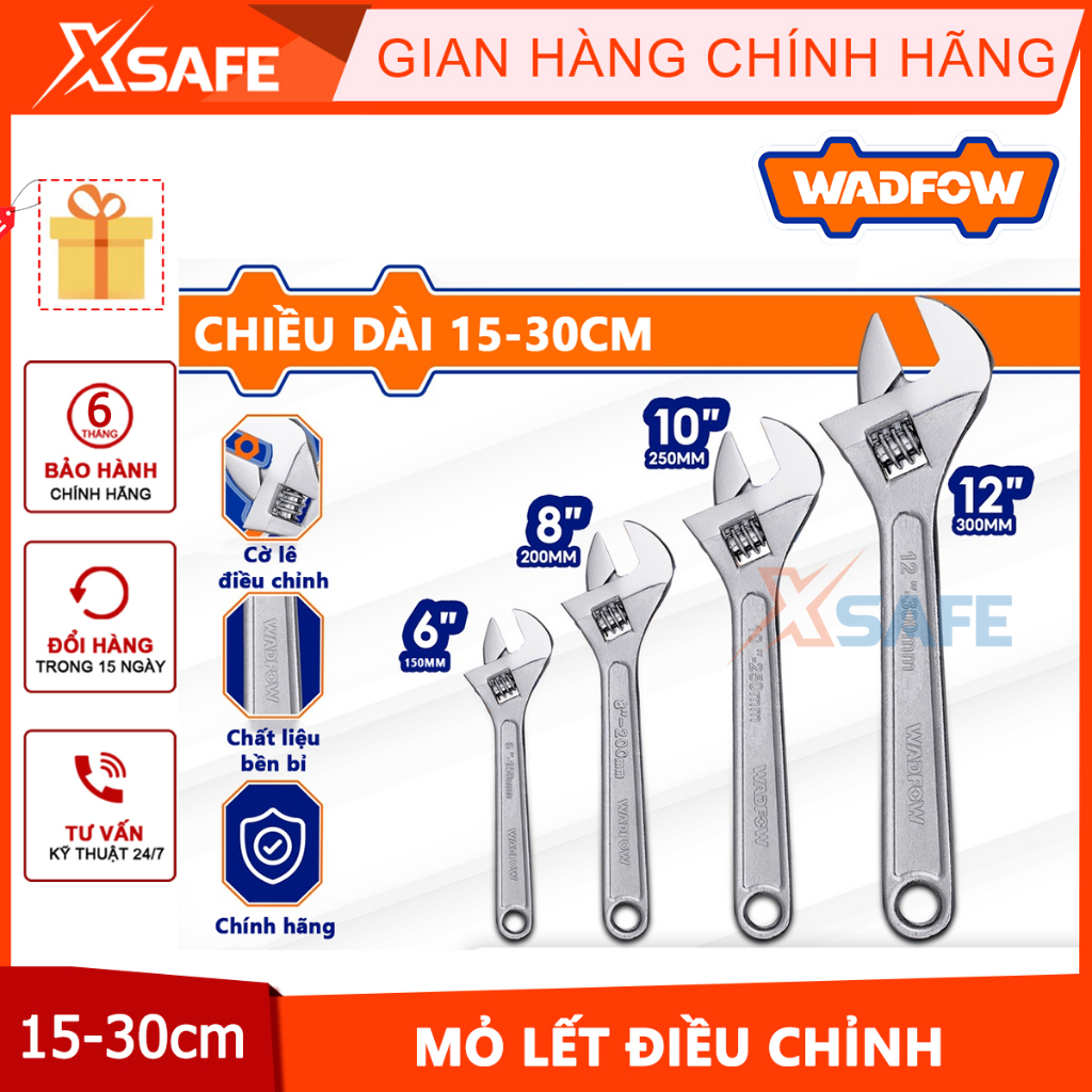 Mỏ lết WADFOW chiều dài 6-12inch, kích thước kẹp lên đến 35mm, thép C45 cứng chắc bền bỉ - Chính ...