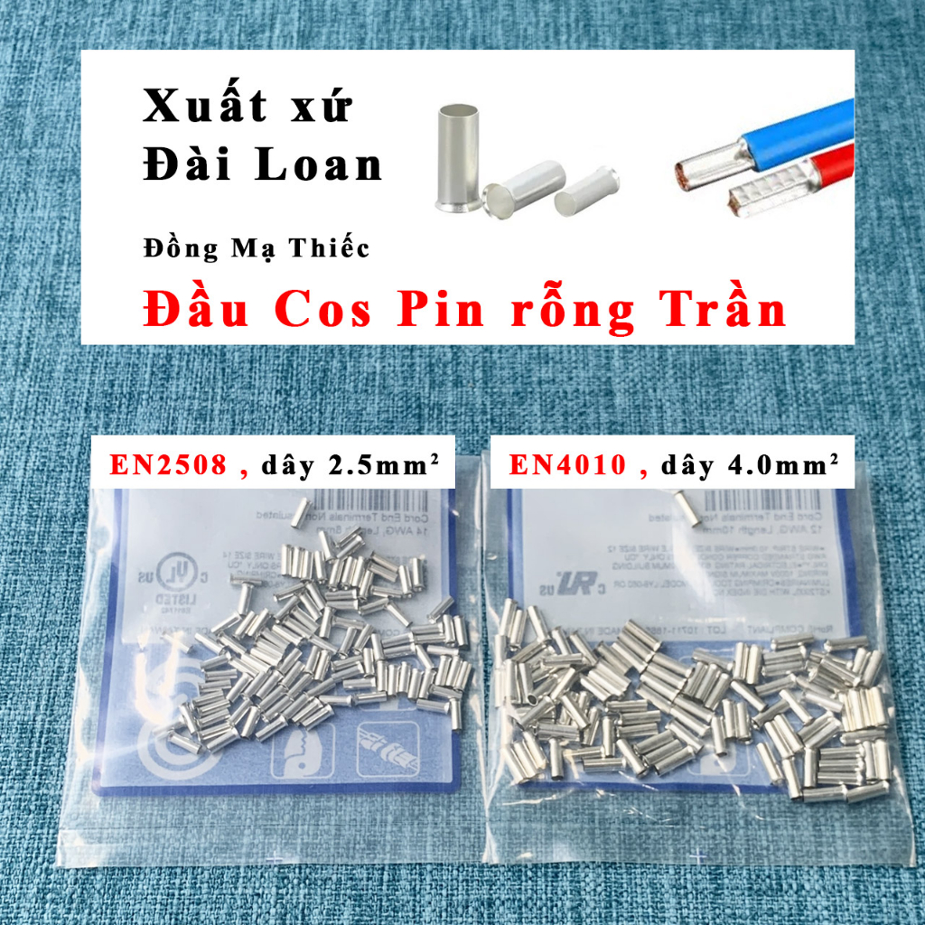 Đầu cos pin rỗng trần Đài Loan EN1508 (1.5) EN2508 (2.5) EN4010 (4.0 ...